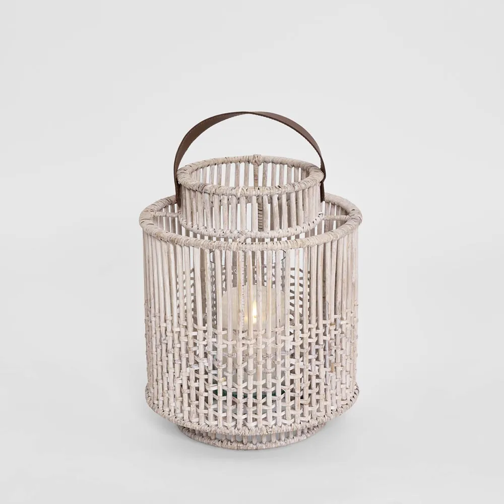 Kyra Rattan Lantern Medium White Wash – OneWorld Collection