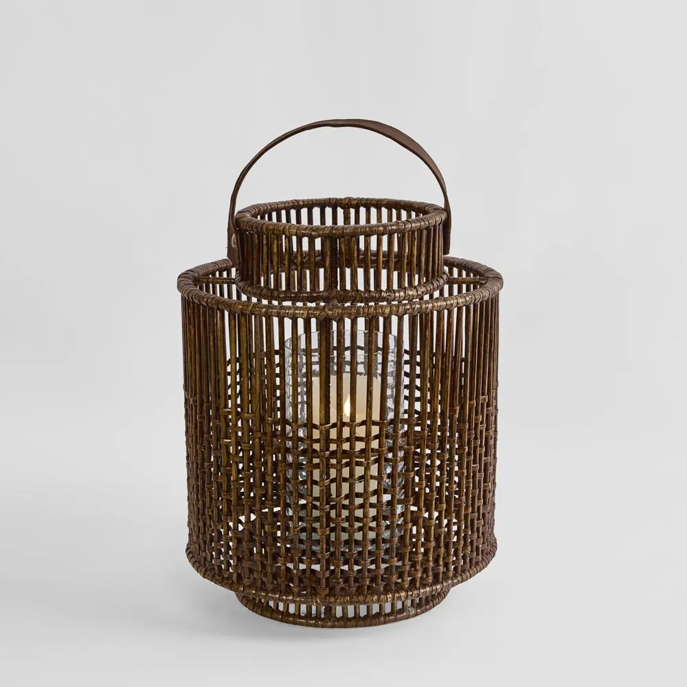 Kyra Rattan Lantern Medium Antique Brown – OneWorld Collection
