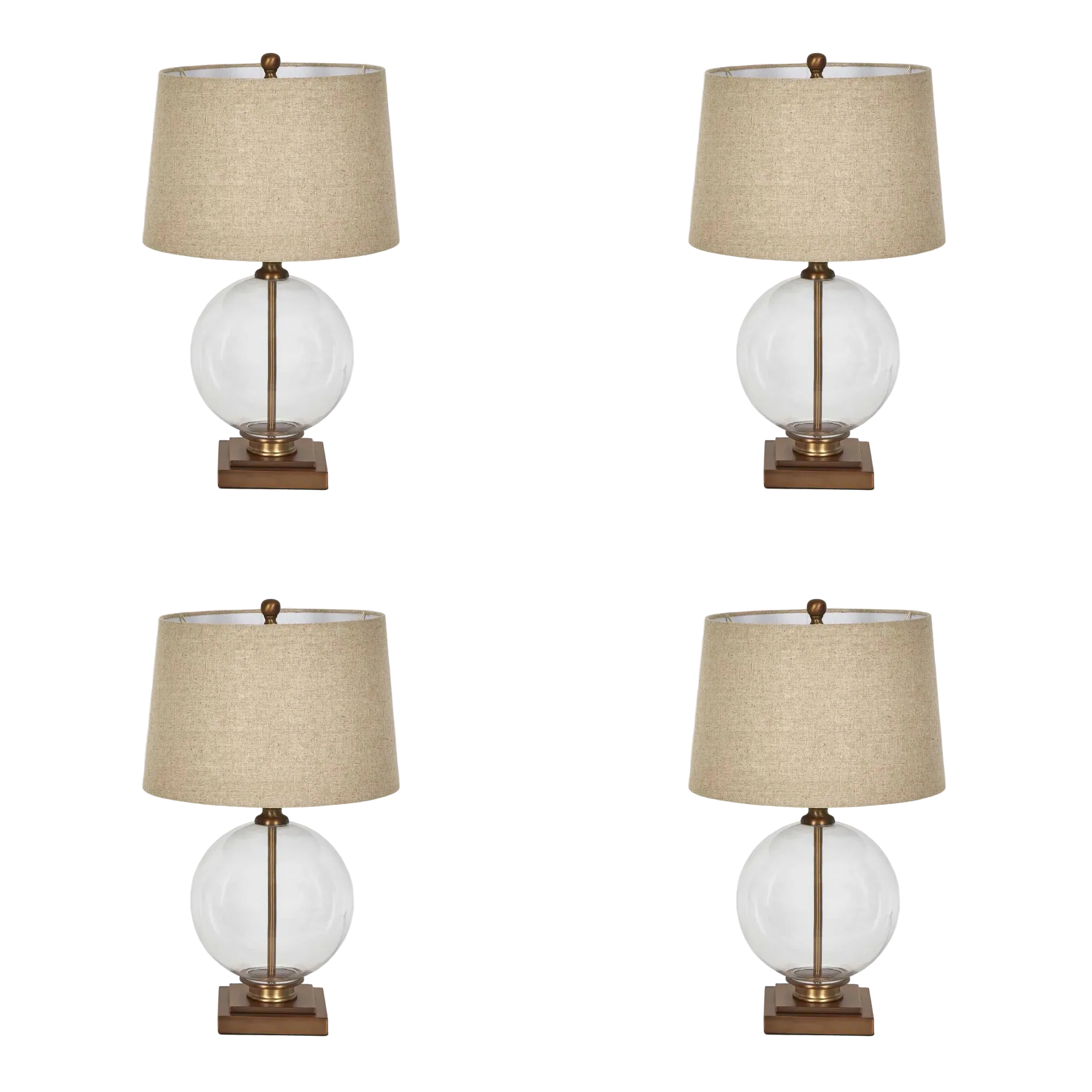 Ivy Antique Brass / Glass Lamps With Natural Linen Shade - Set of 4 ...