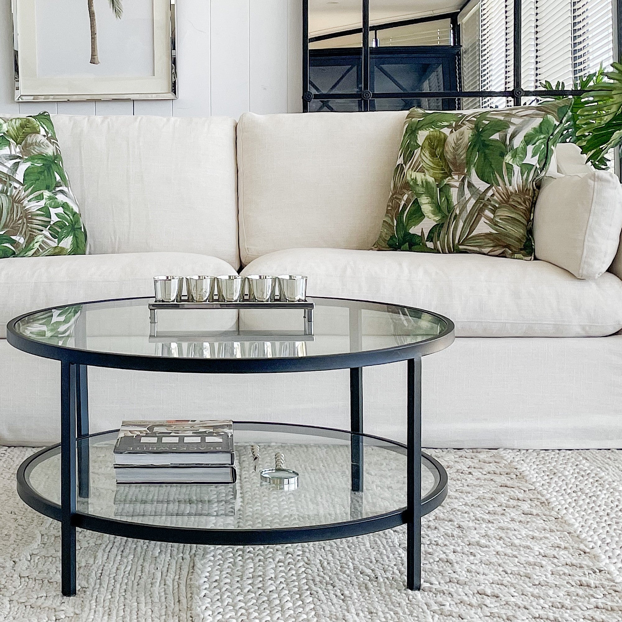 Black iron and glass coffee table store