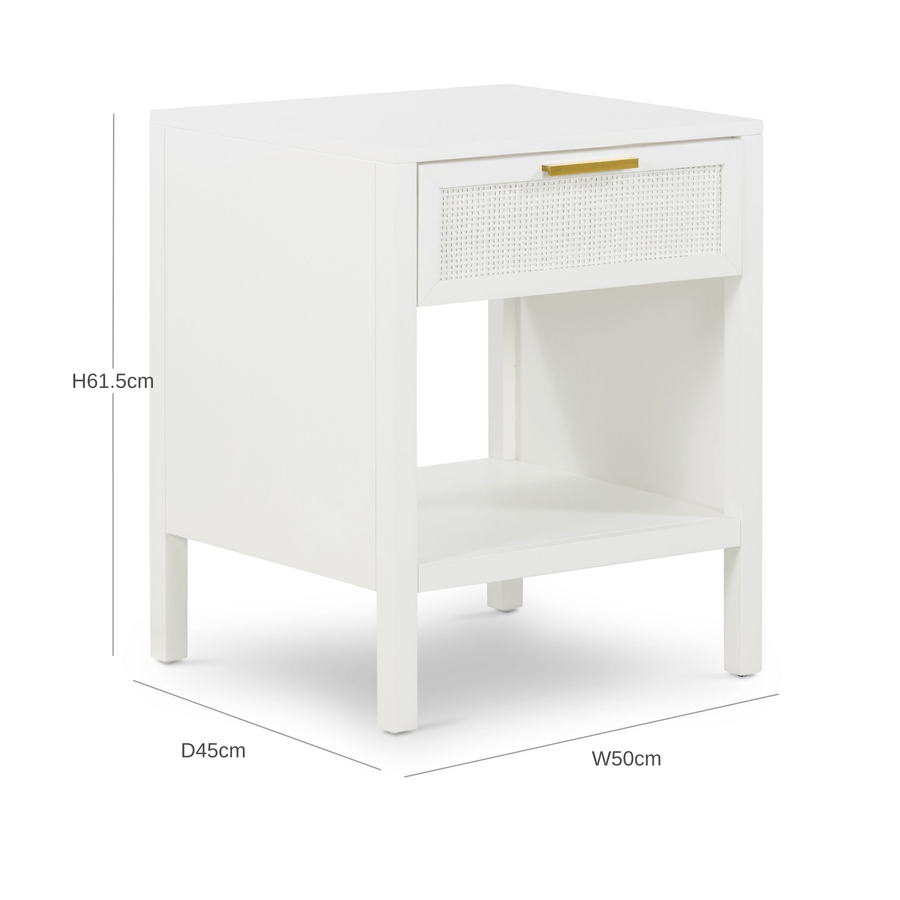 Santorini Hamptons Timber/Rattan Bedside Table White – OneWorld Collection