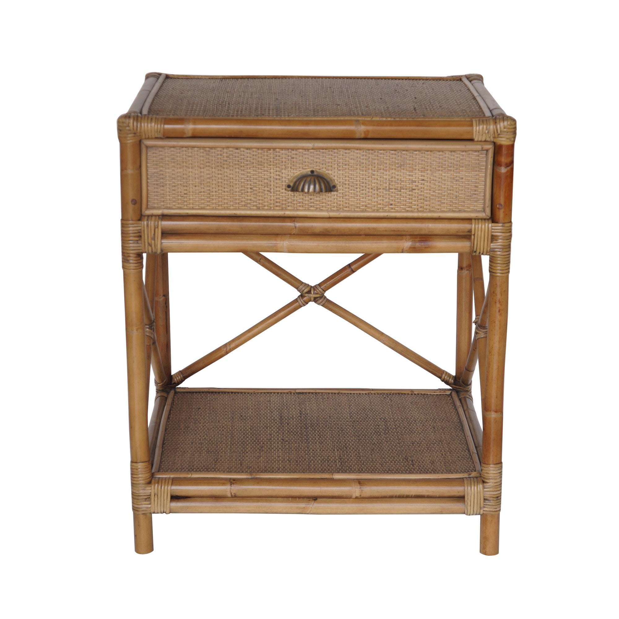 Cayman Rattan Hamptons One Drawer Bedside Table W/Shell Handle ...