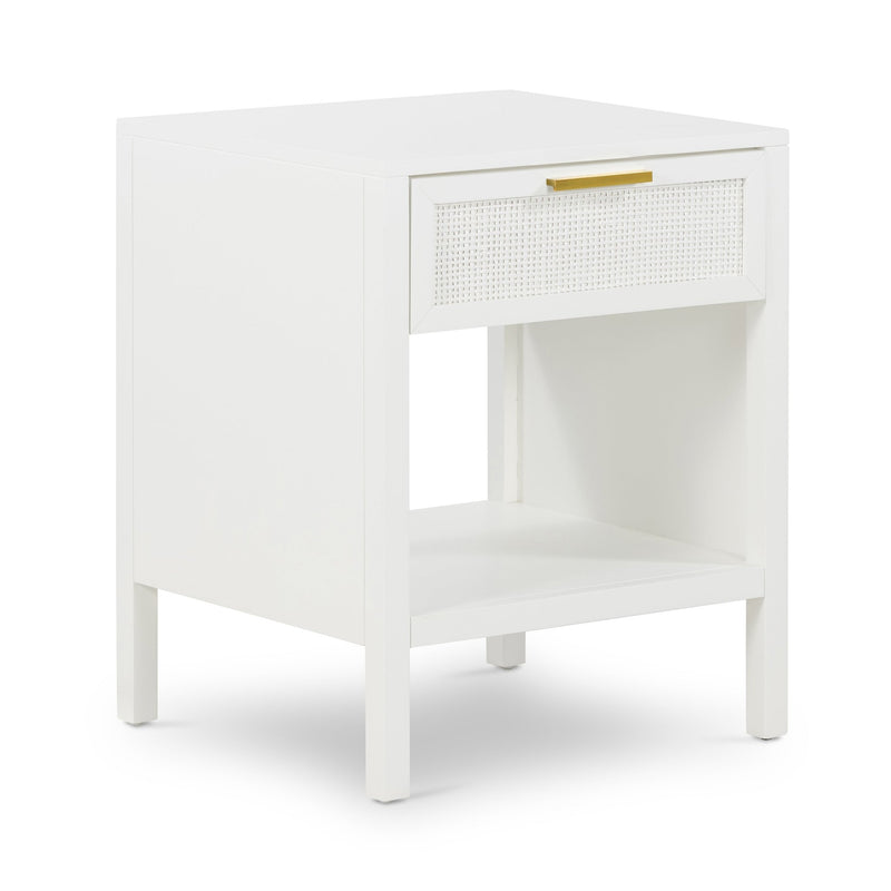 Santorini Hamptons Timber/Rattan Bedside Table White